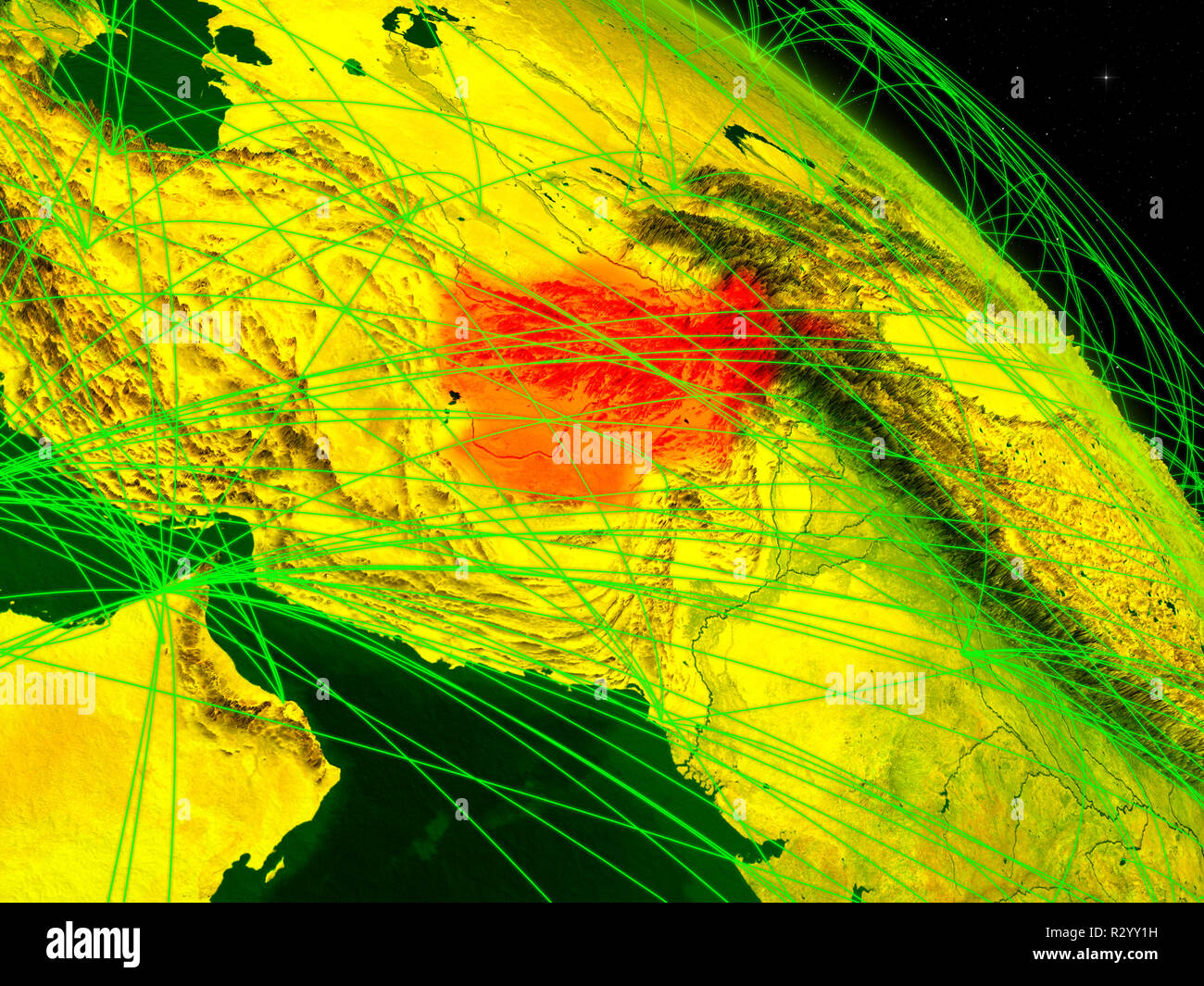Afghanistan from space on model of digital planet Earth with network ...