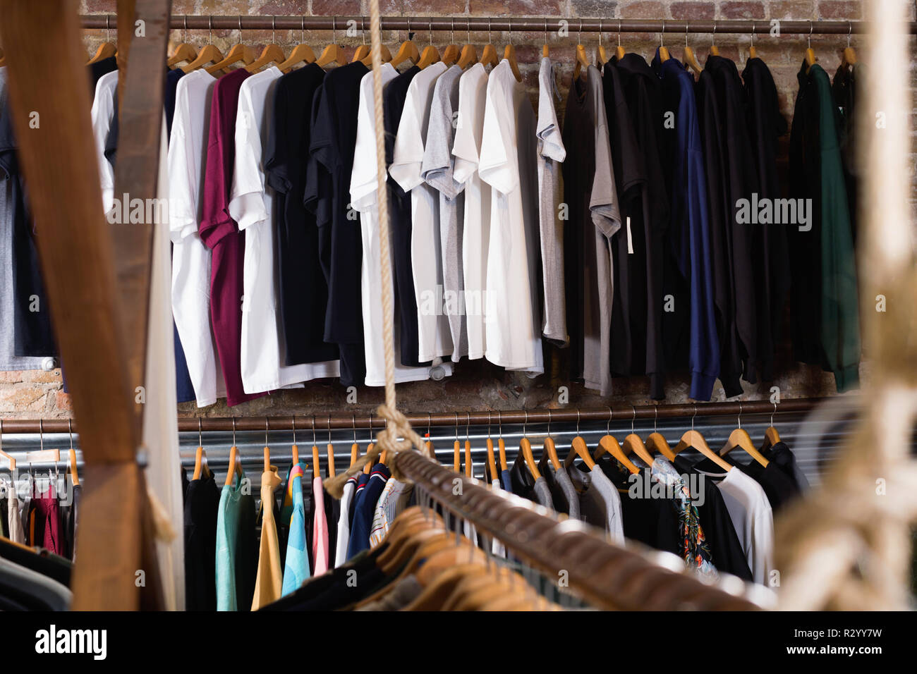 Different assortment of colorful beautiful clothing in the modern ...