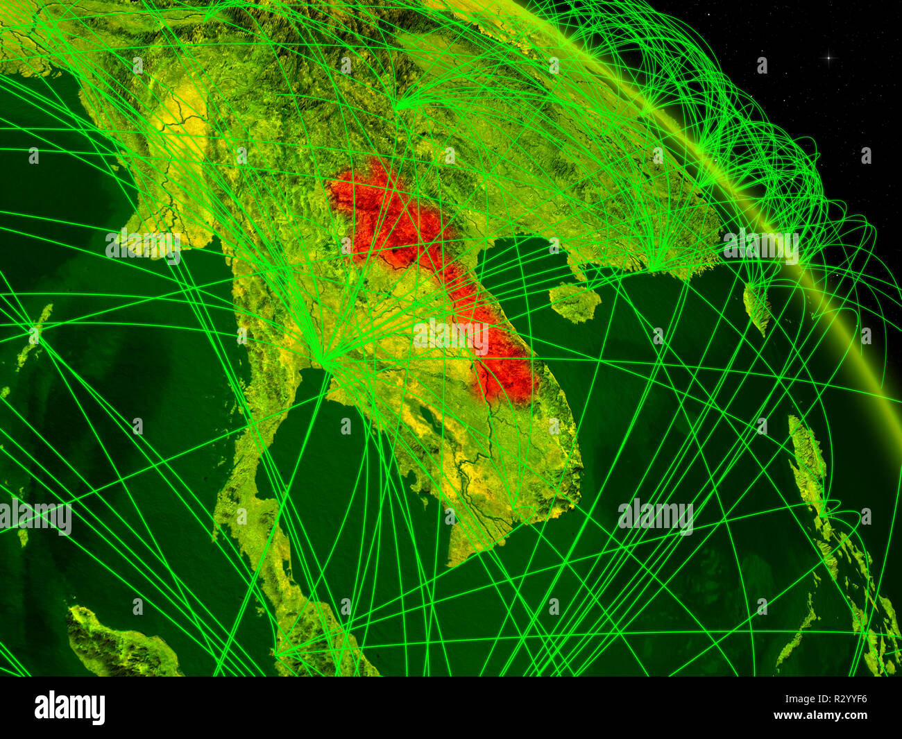 Laos from space on model of digital planet Earth with network. Concept ...
