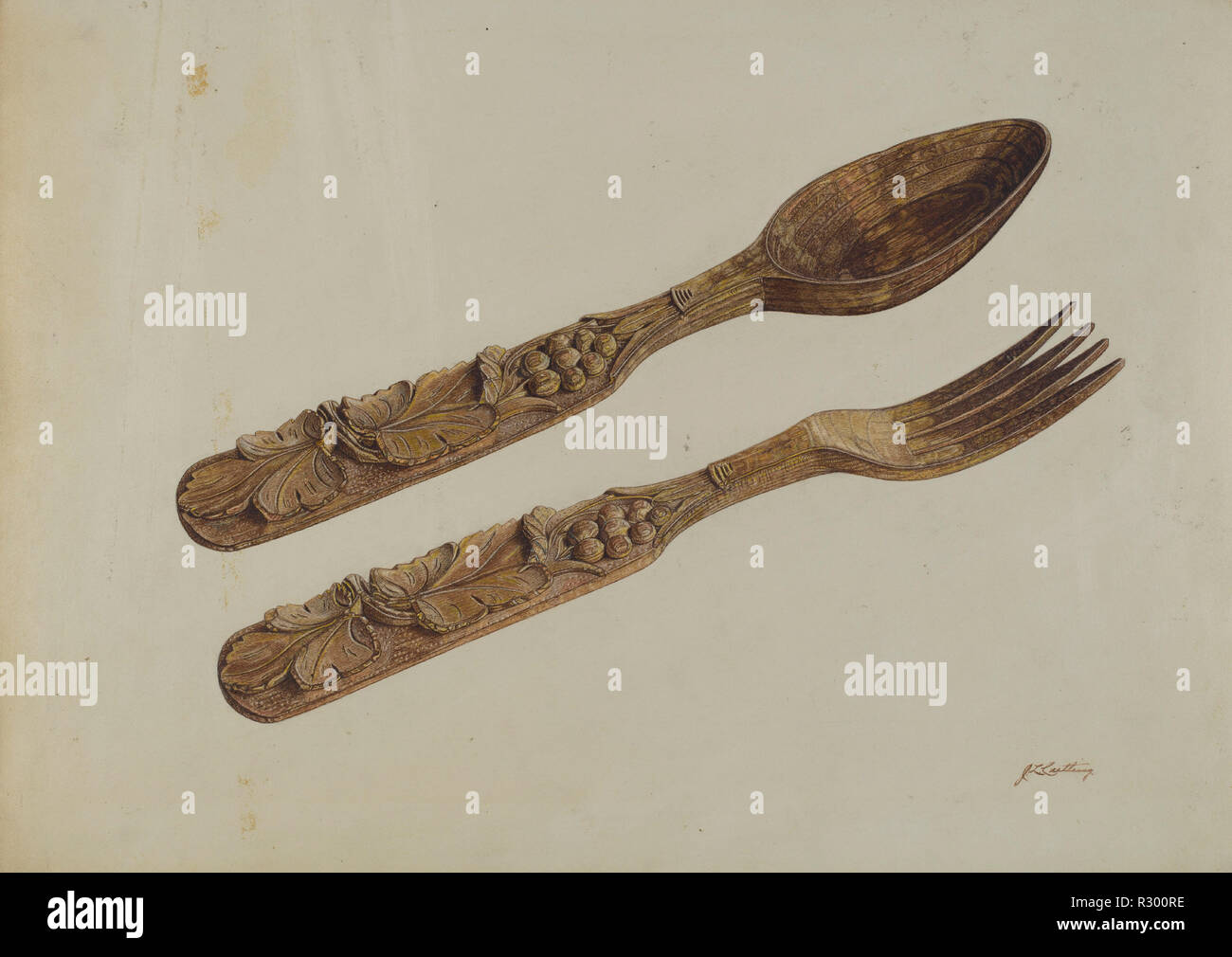 Wooden Spoon and Fork. Dated: c. 1939. Dimensions: overall: 24.7 x 35.7 ...