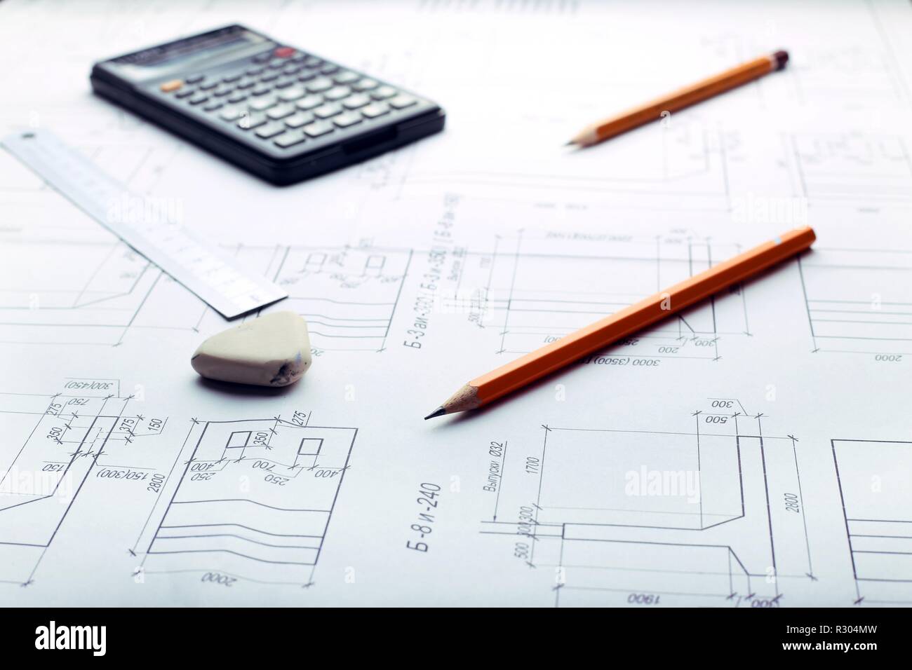 plan - engineering drawing on the table Stock Photo - Alamy
