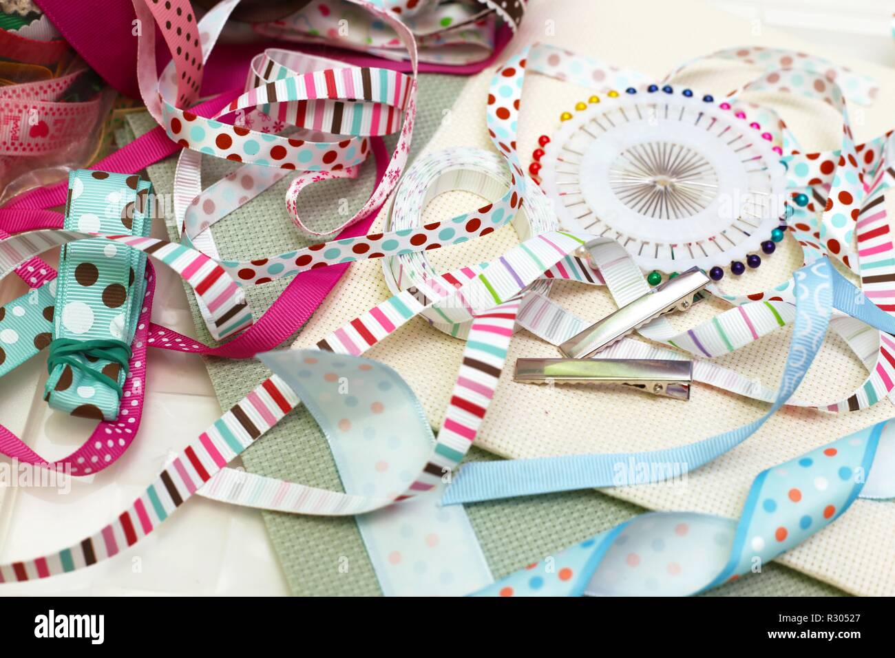 scrapbook background. ribbon with decoration Stock Photo - Alamy