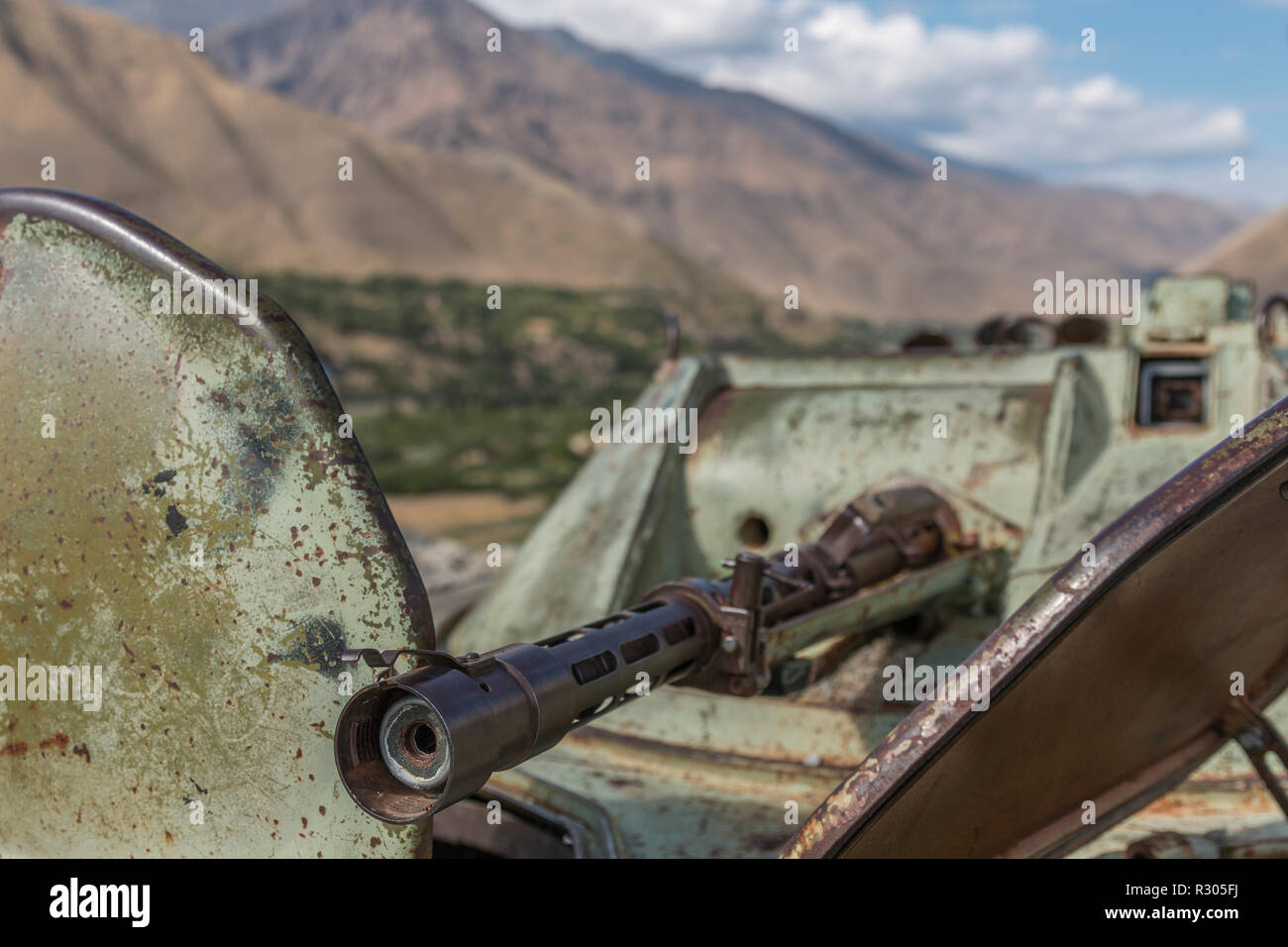 Rusting tank from Soviet invasion of Afghanistan in 1979, the Panjshir ...