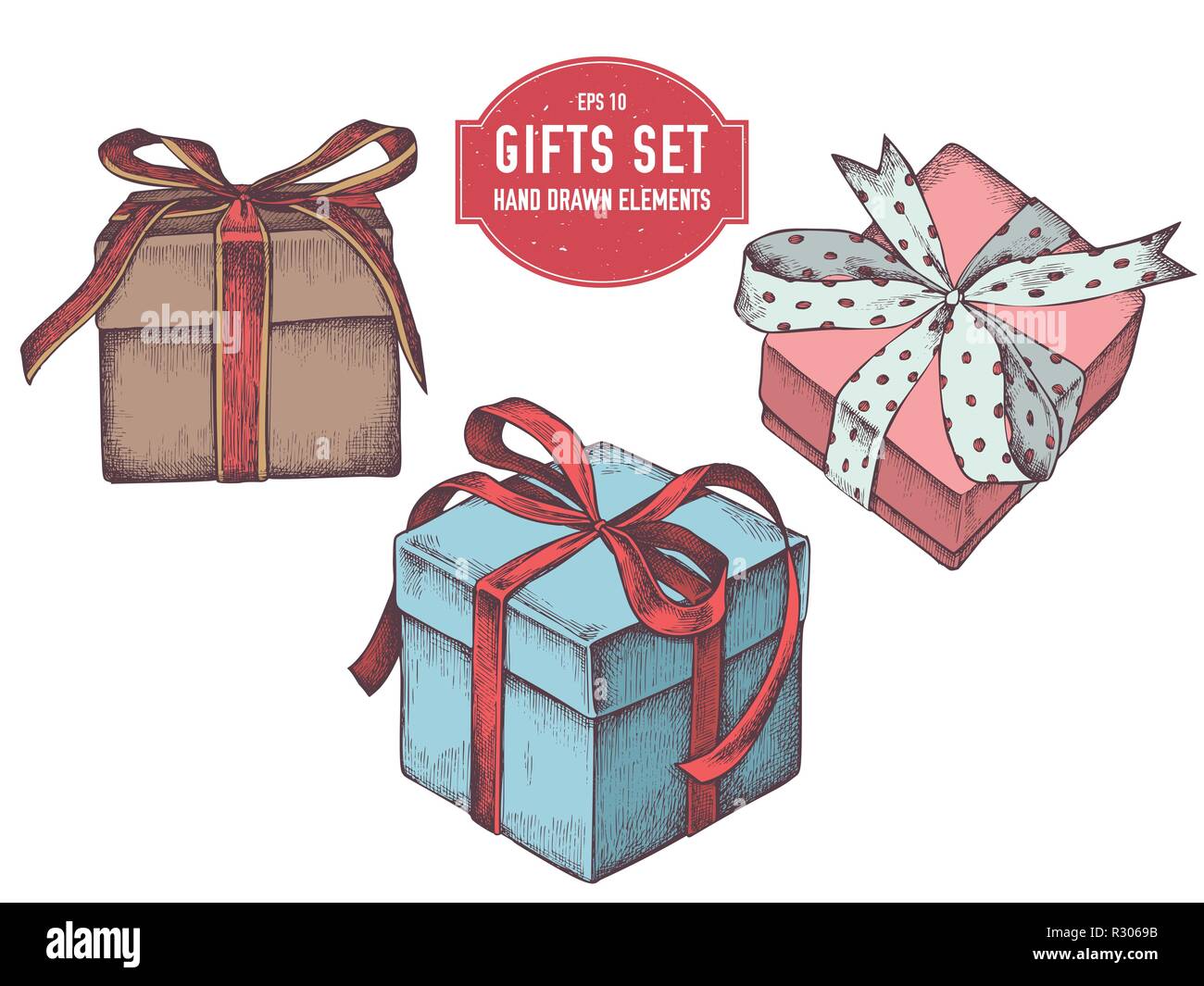 Vector collection of hand drawn colored gift boxes Stock Vector Image ...
