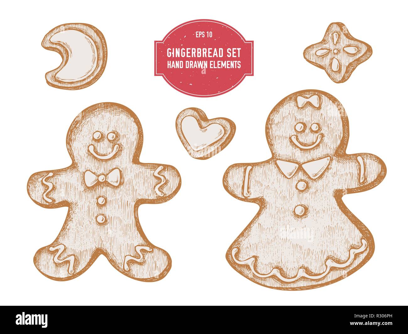 Vector collection of hand drawn pastel gingerbread, gingerbread men ...