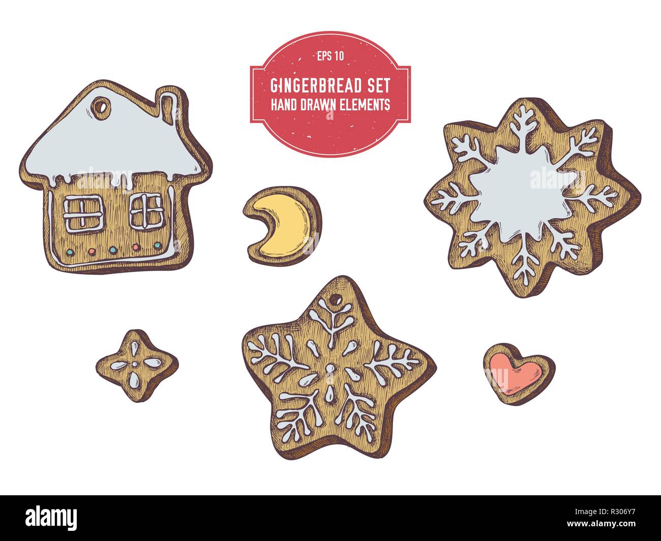 Vector collection of hand drawn colored gingerbread Stock Vector Image ...