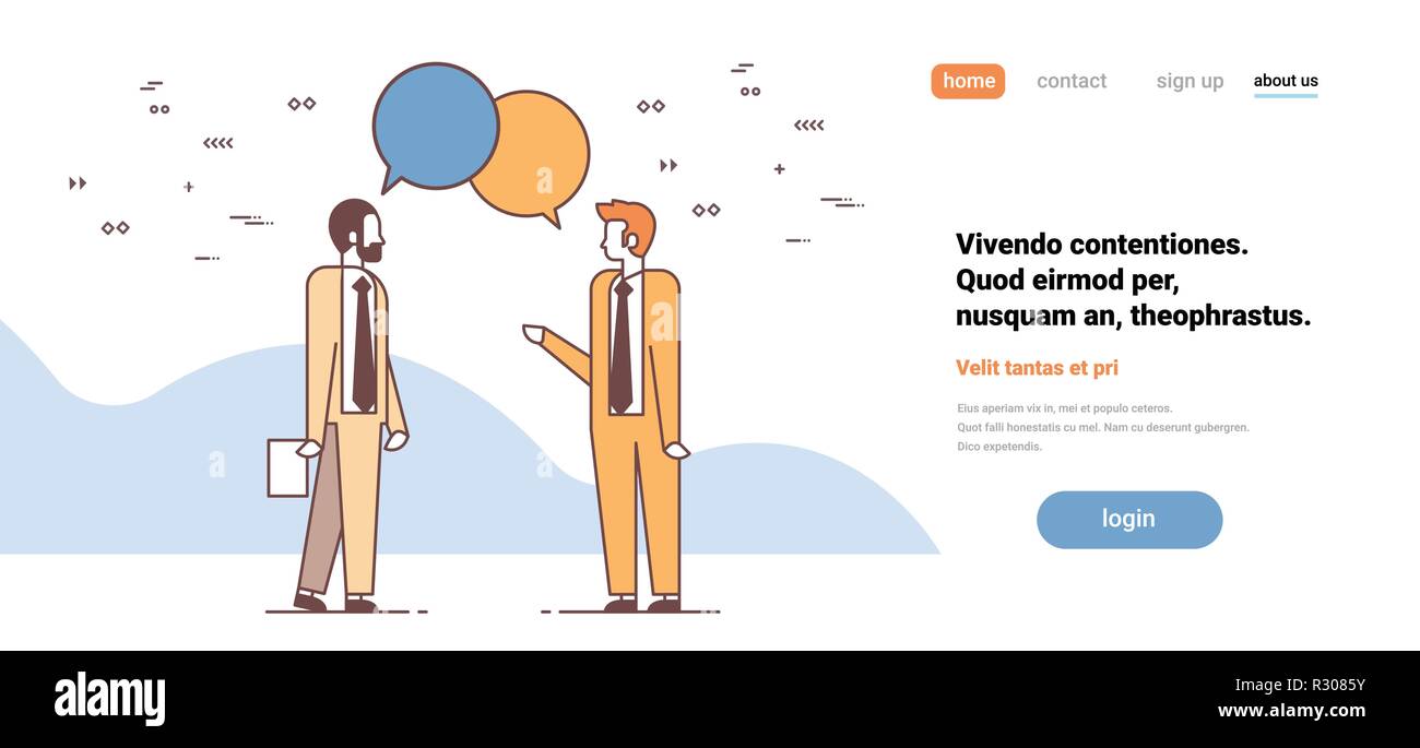 two men discussing business meeting chat bubble speech colleagues ...