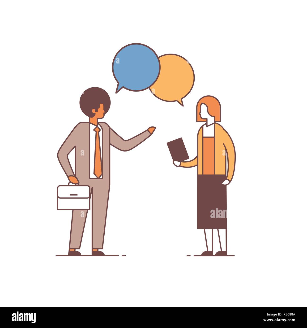 mix race couple chat bubble discussing business meeting colleagues ...