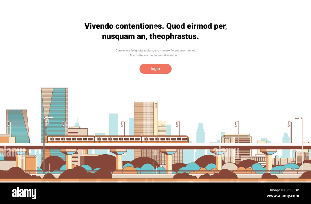 subway train over modern city panorama high skyscrapers cityscape ...