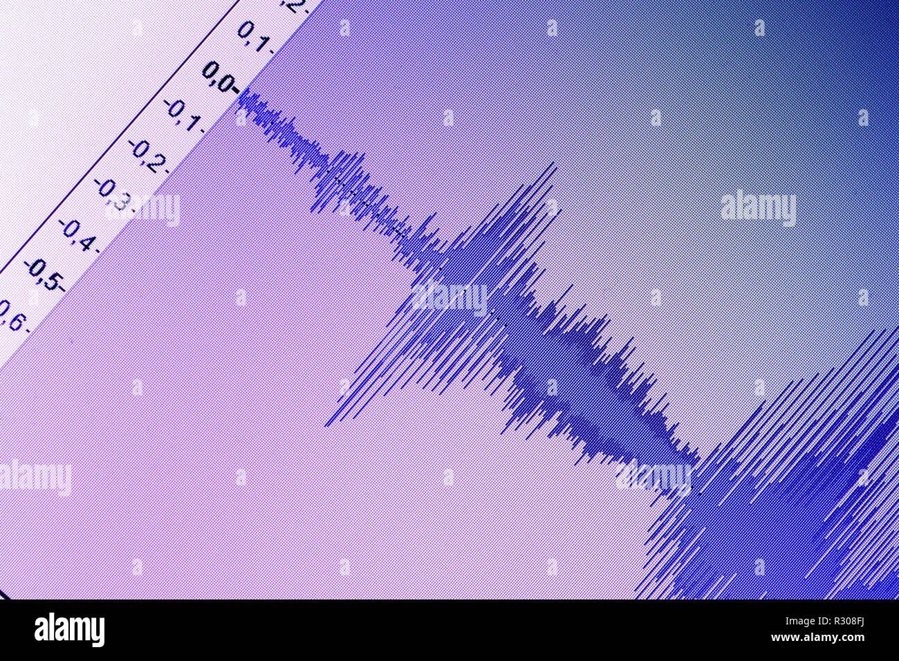 Audio sound wave studio editing computer program screen showings sounds ...