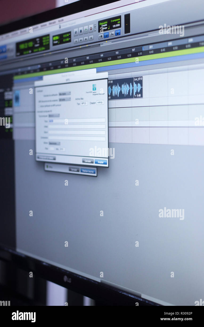 Recording studio audio computer editing mixing program sound controls ...