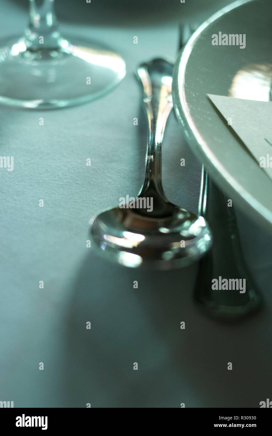 Wedding reception banquet dinner party table place settings set in ...