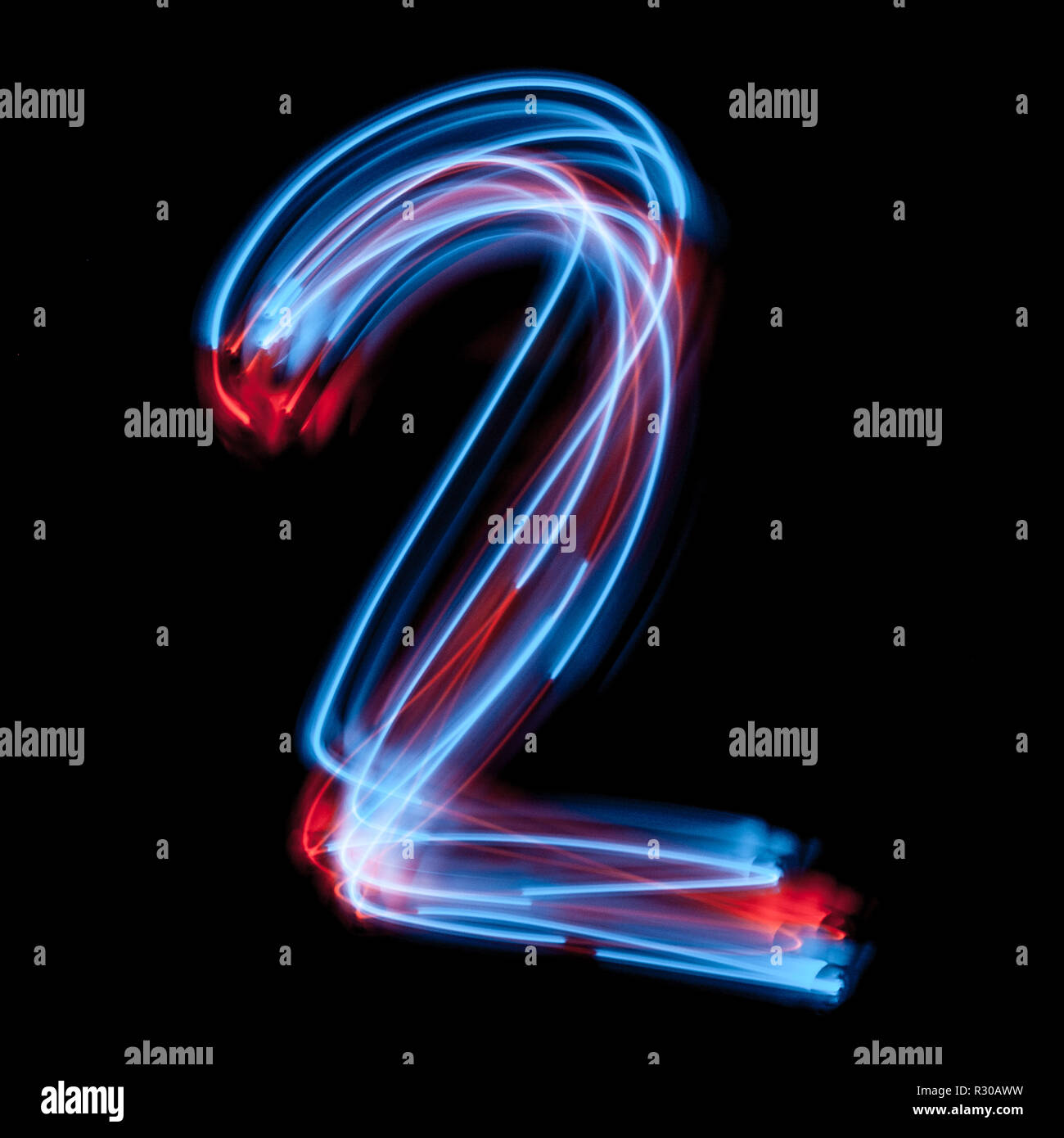 The neon number one, blue light image, long exposure with colored fairy ...