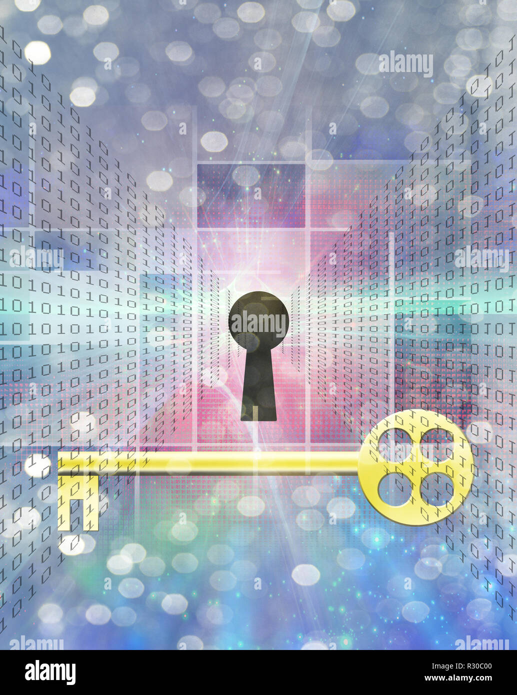 Modern art. Golden key, keyhole and binary code on a background Stock Photo - Alamy