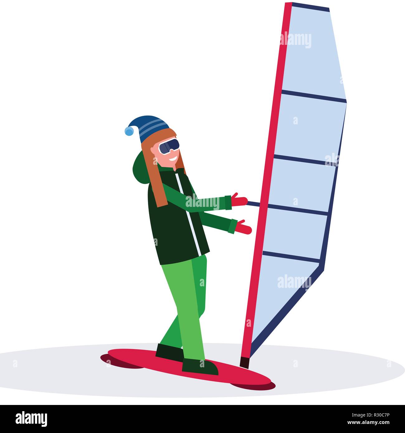 woman windboarder holding sail girl windboarding windsurfing on snow ...