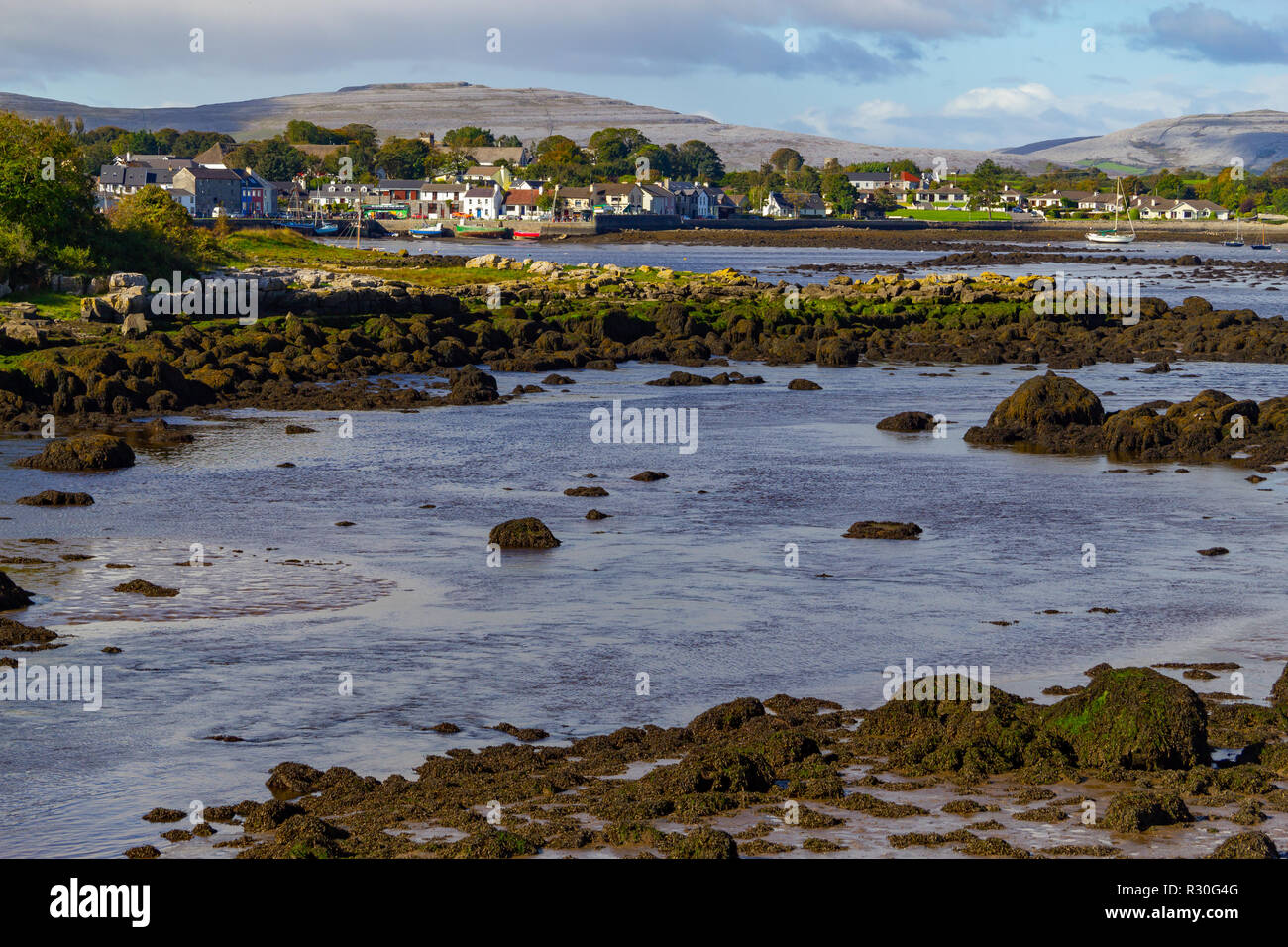 Kinvarra bay with village and boats, Ireland Stock Photo - Alamy