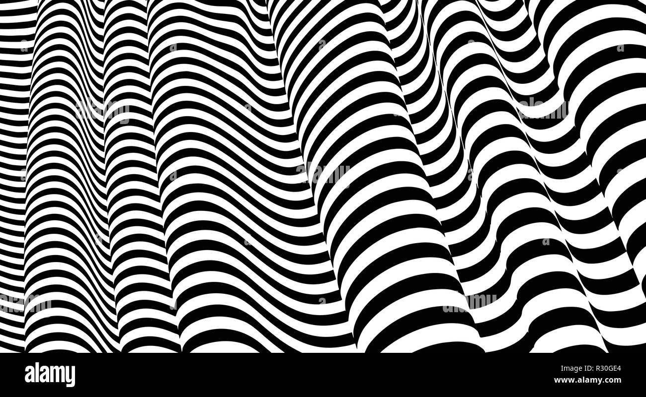 Optical illusion lines background. Abstract 3d black and white ...