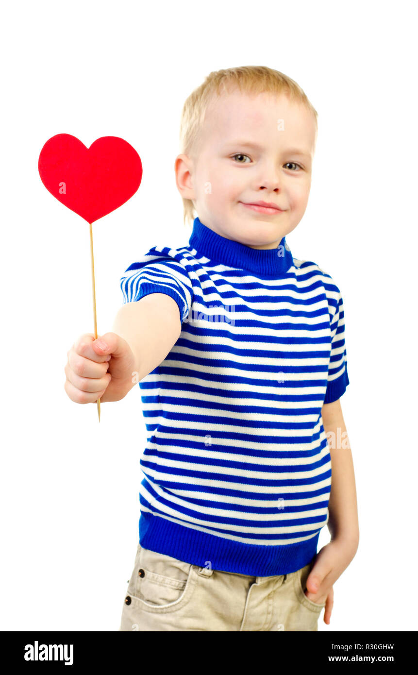little boy with heart isolated on a white background Stock Photo - Alamy