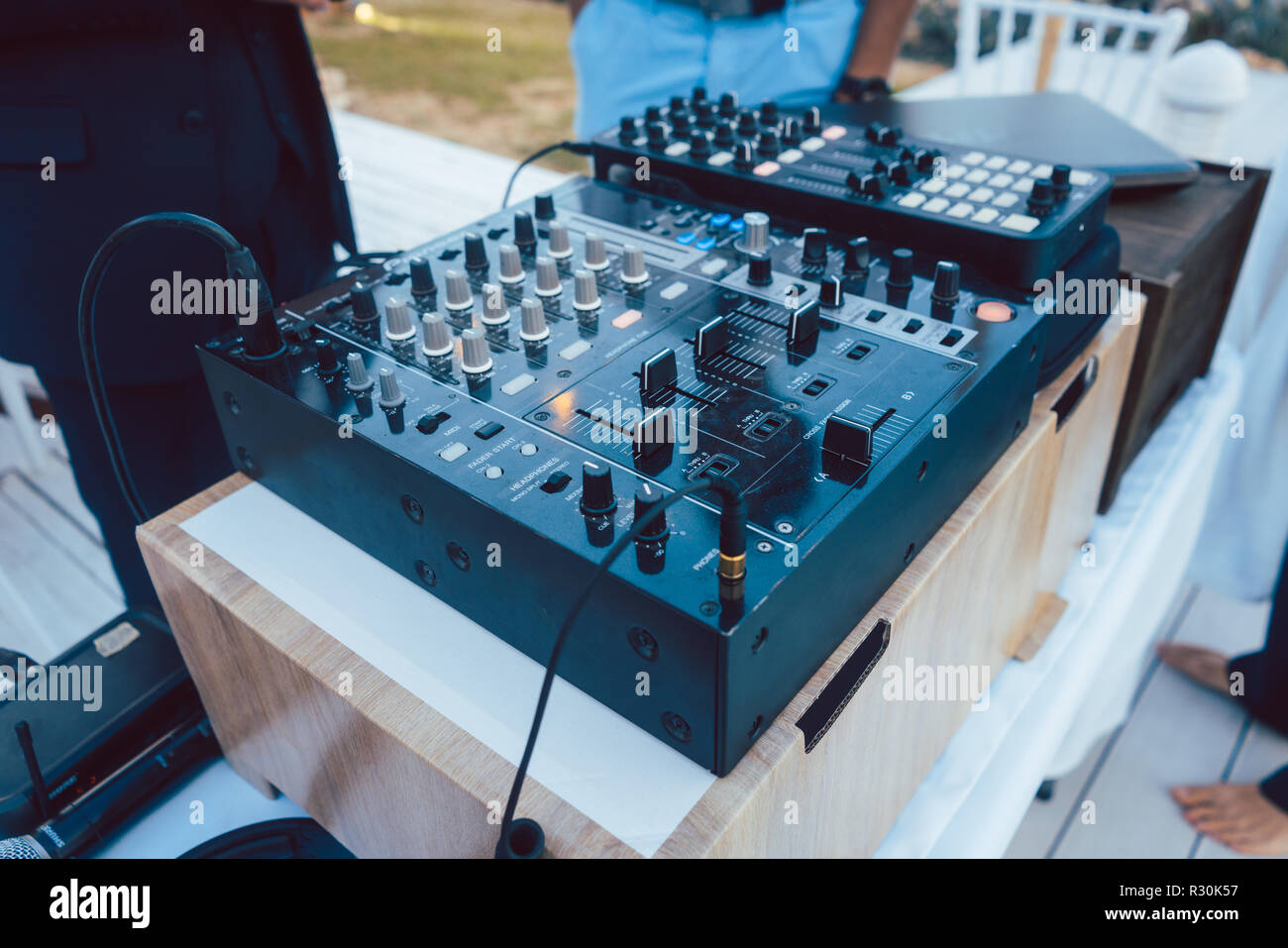 DJ mixing console at summer party Stock Photo - Alamy