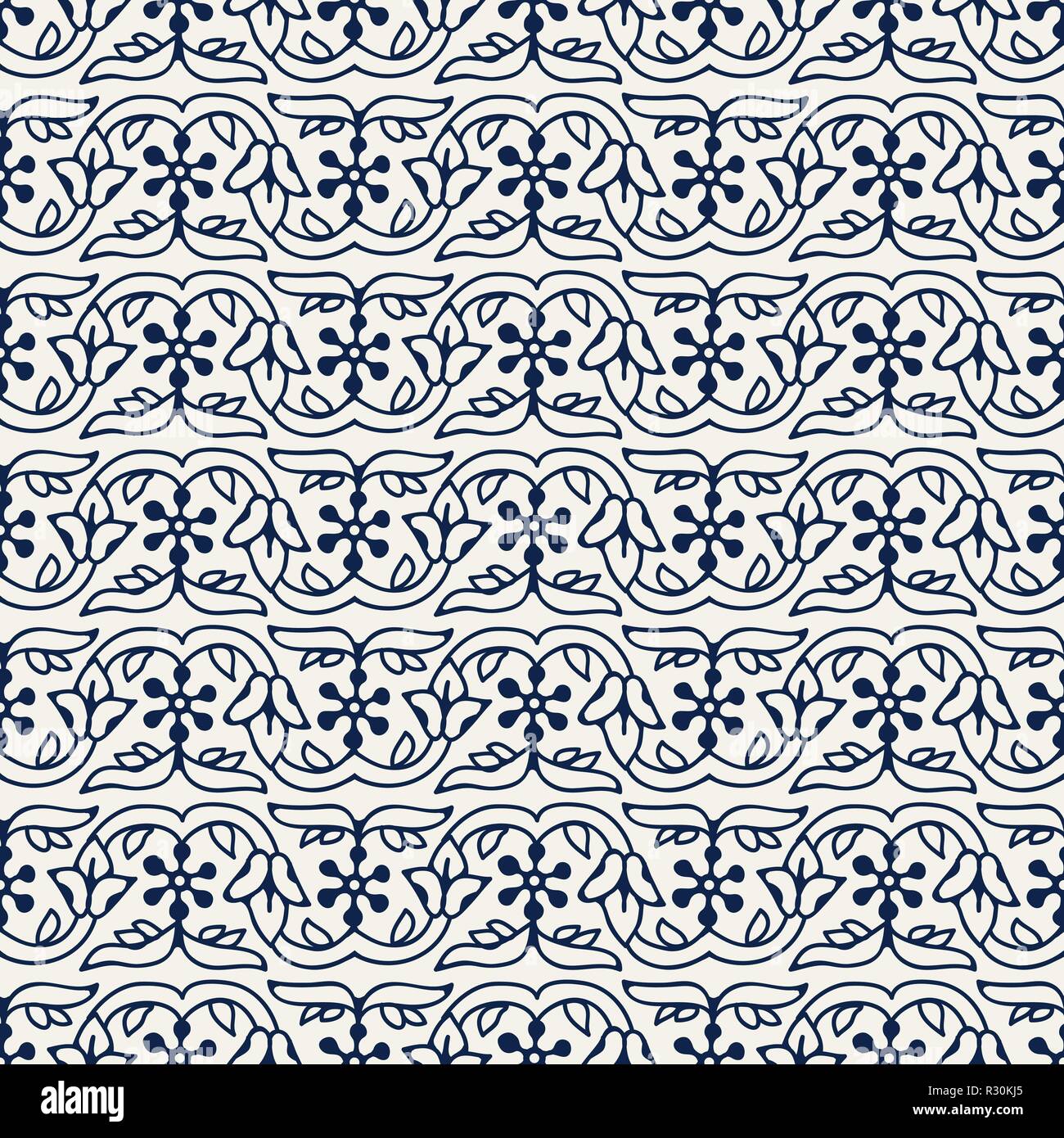 Woodblock printed indigo dye seamless ethnic floral pattern ...