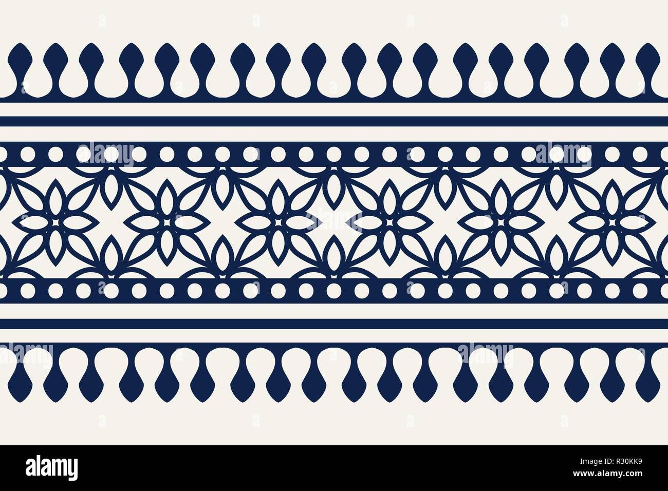 Woodblock printed indigo dye seamless ethnic floral border. Traditional ...