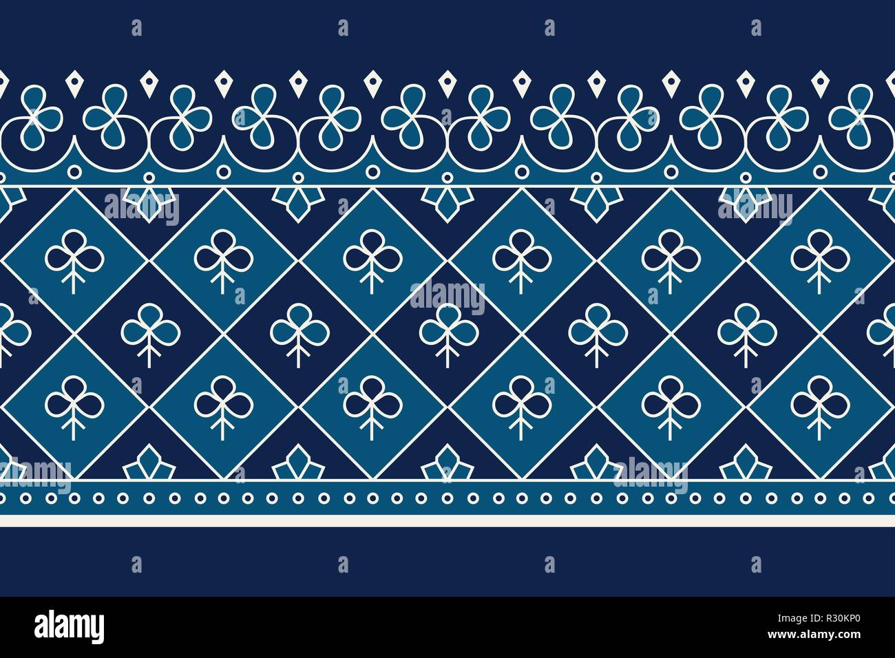 Woodblock printed indigo dye seamless ethnic floral border. Traditional ...
