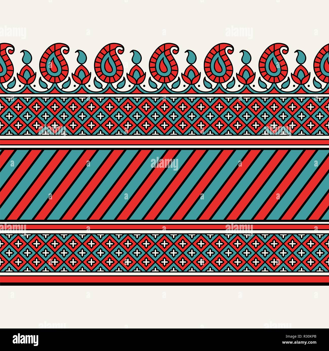 Woodblock printed seamless ethnic floral border. Traditional oriental ...