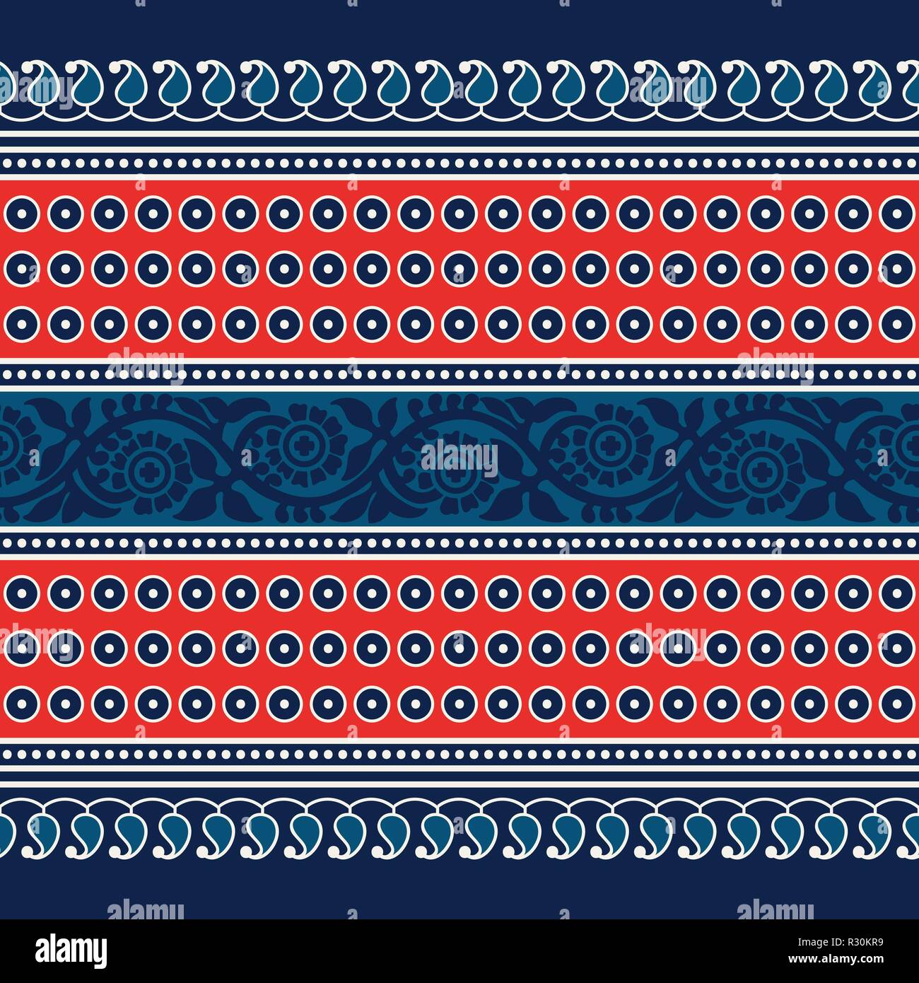 Woodblock printed seamless indigo dye ethnic floral border. Traditional ...