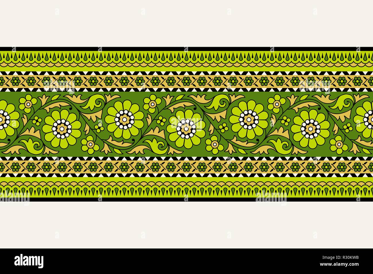 Woodblock printed seamless ethnic floral border. Traditional oriental ...