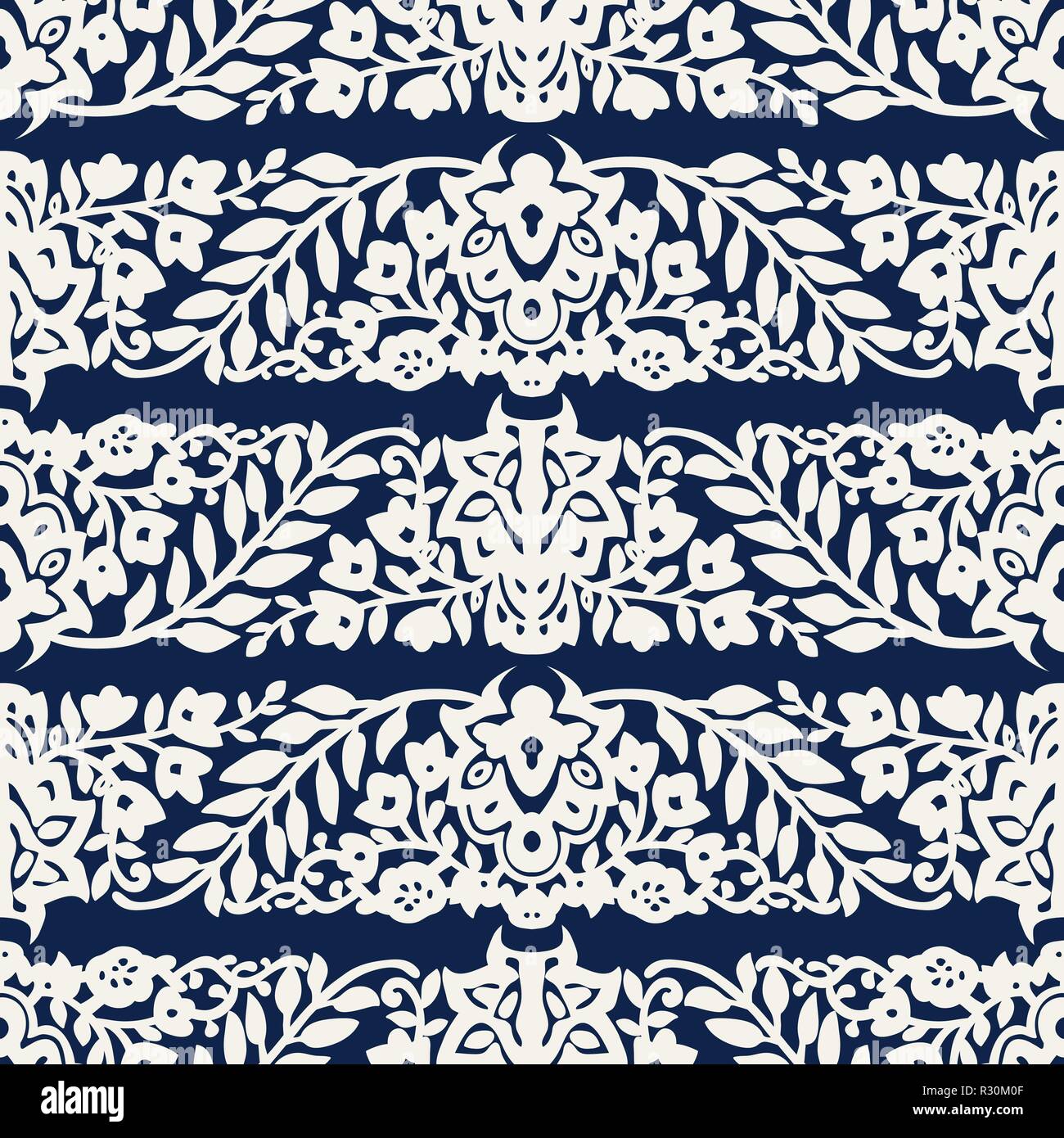 Seamless woodblock printed indigo dye ethnic floral pattern ...