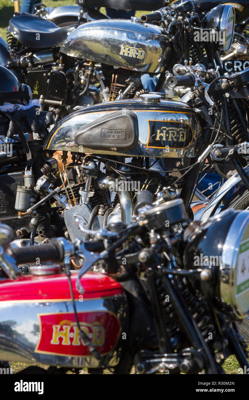 A line of vintage Vincent HRD motorcycles at the annual Kop Hill Climb ...