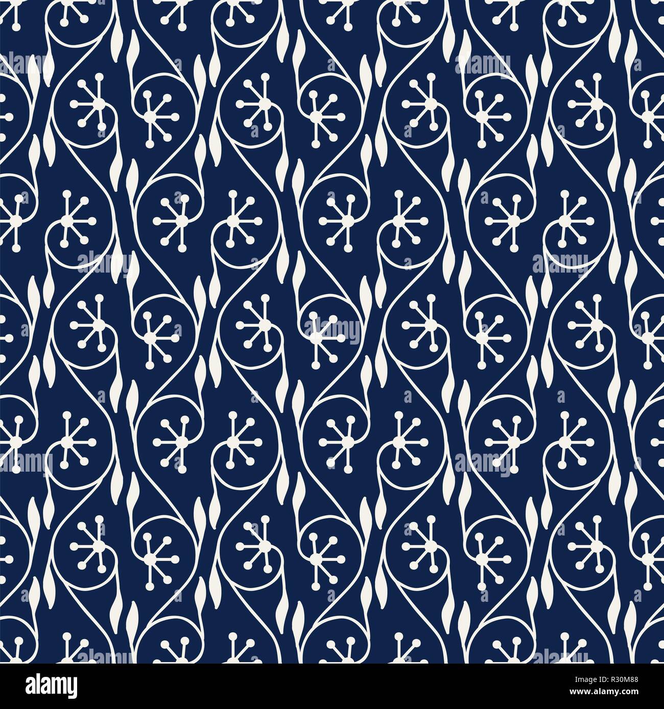 Seamless woodblock printed indigo dye ethnic floral pattern ...