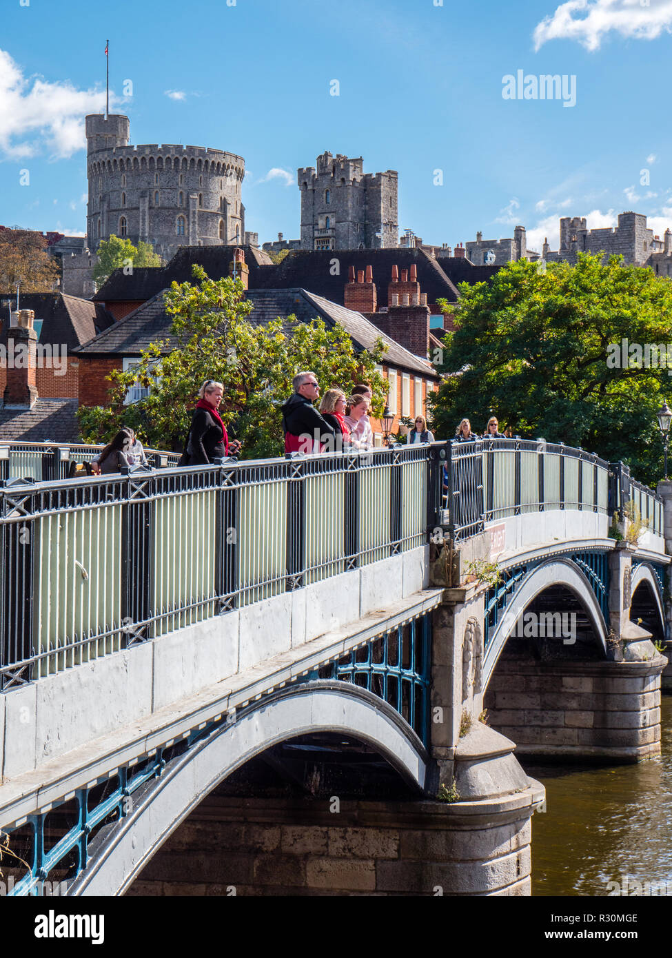 Eton Bridge, crossing River Thames from Eton to Windsor, with Windsor ...