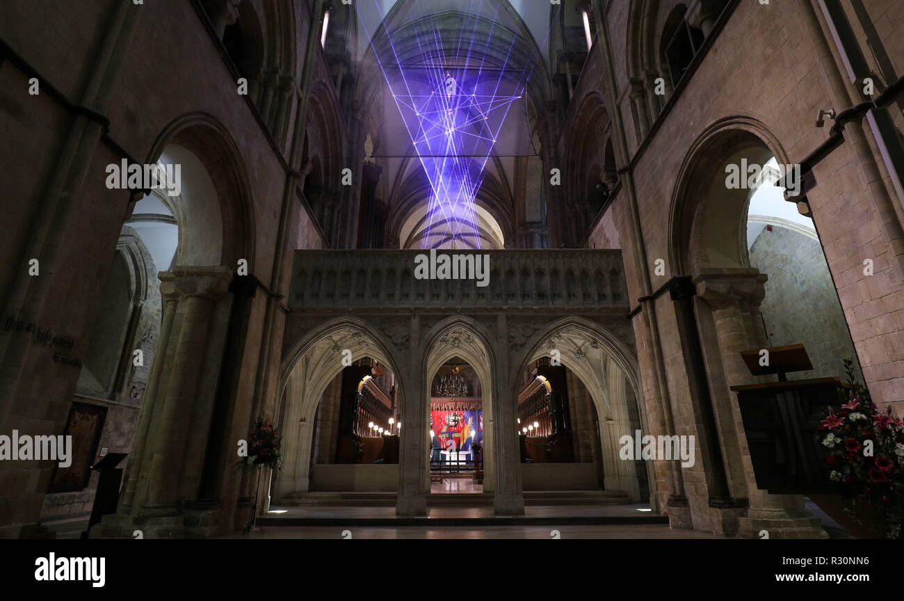 A pair of lasers installed by artist Jayson Haebich and named "Star of ...