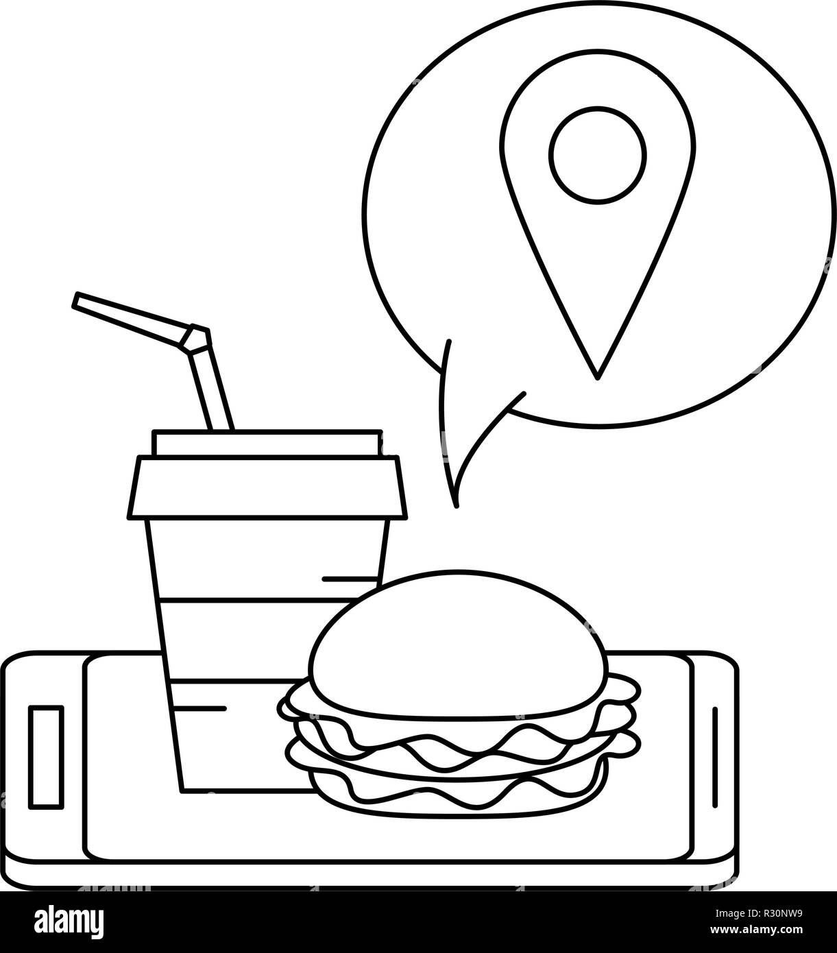 Fast food order and delivery online in black and white Stock Vector ...