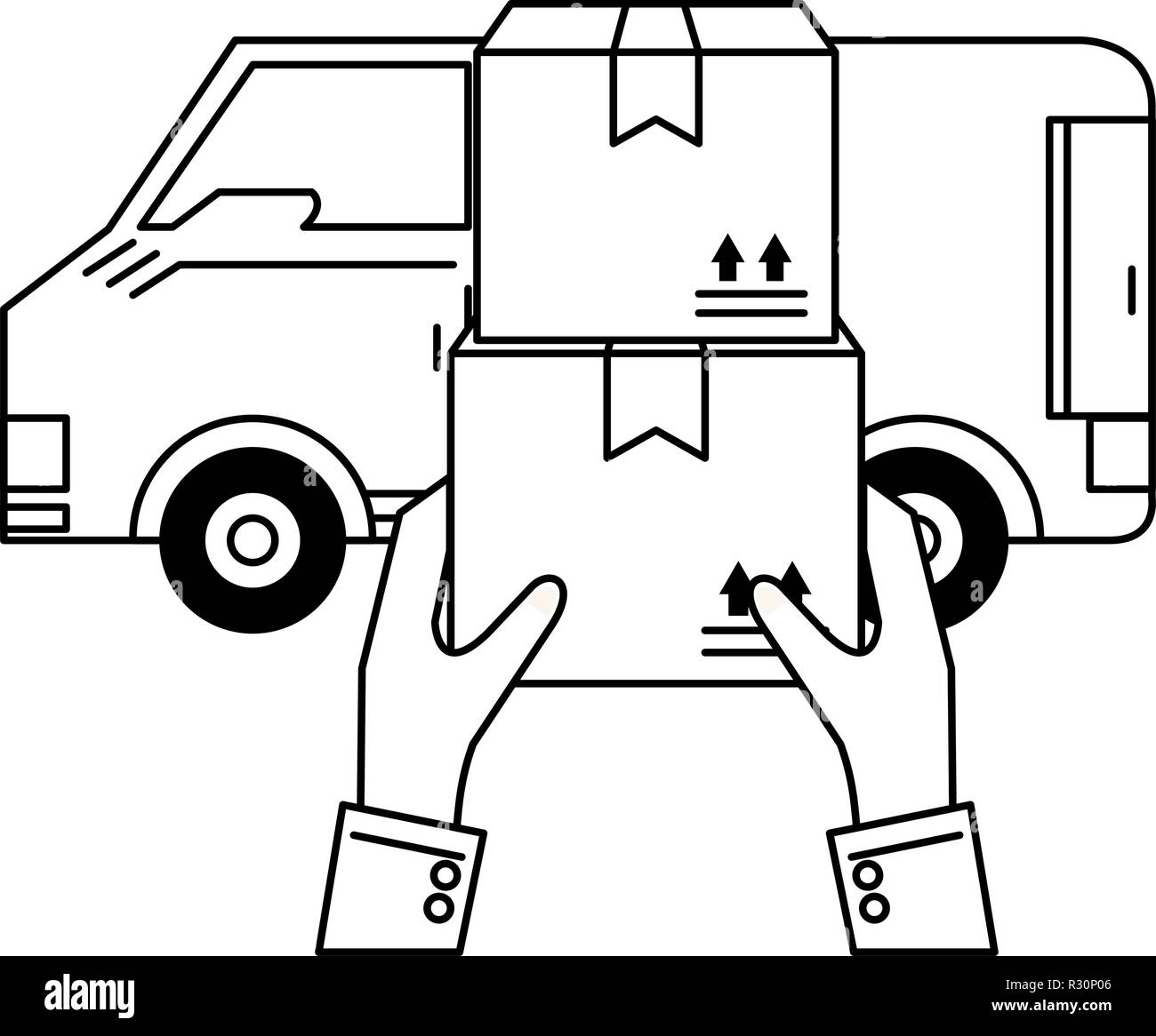 Delivery logistics boxes in Black and White Stock Photos & Images - Alamy