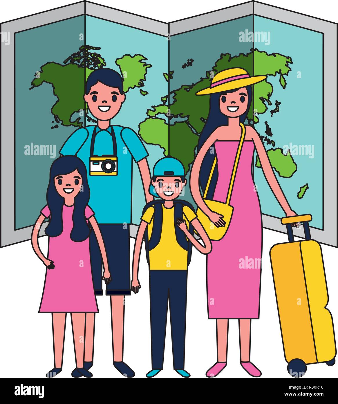 family vacations travel suitcase and map vector illustration Stock ...