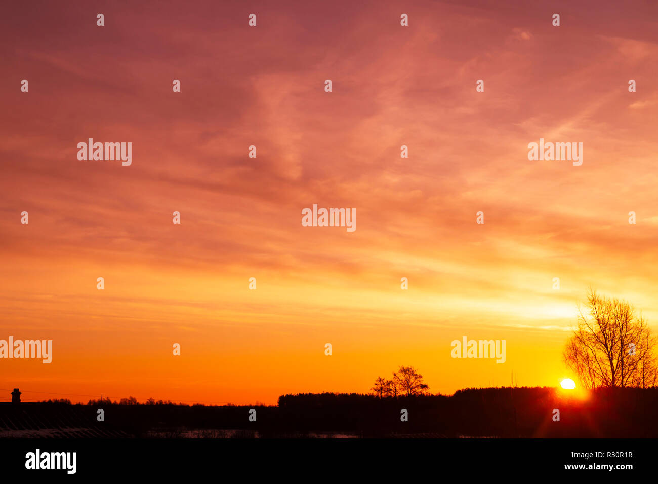 The Beautiful sundown sun in rural terrain.Natural background Stock ...