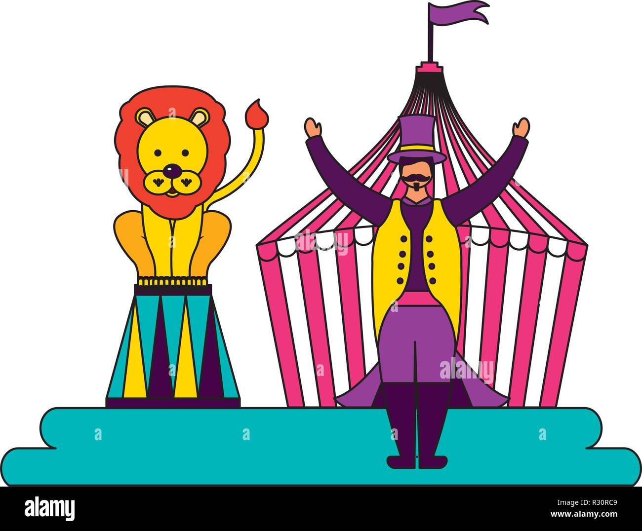 tamer and lion show circus fun fair vector illustration Stock Vector ...