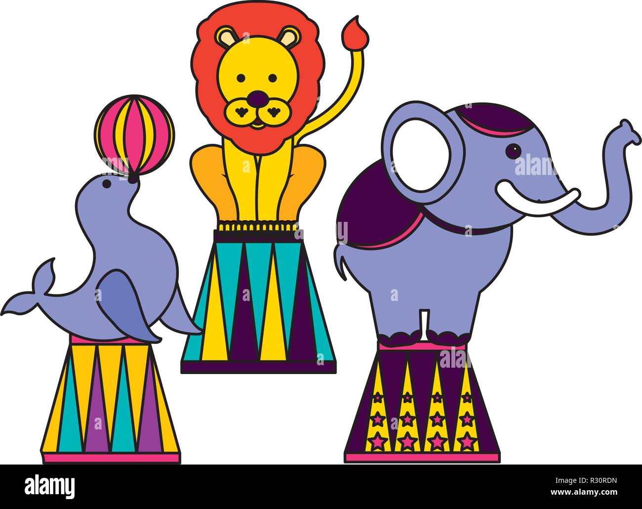 seal elephant and lion show circus fun fair vector illustration Stock ...