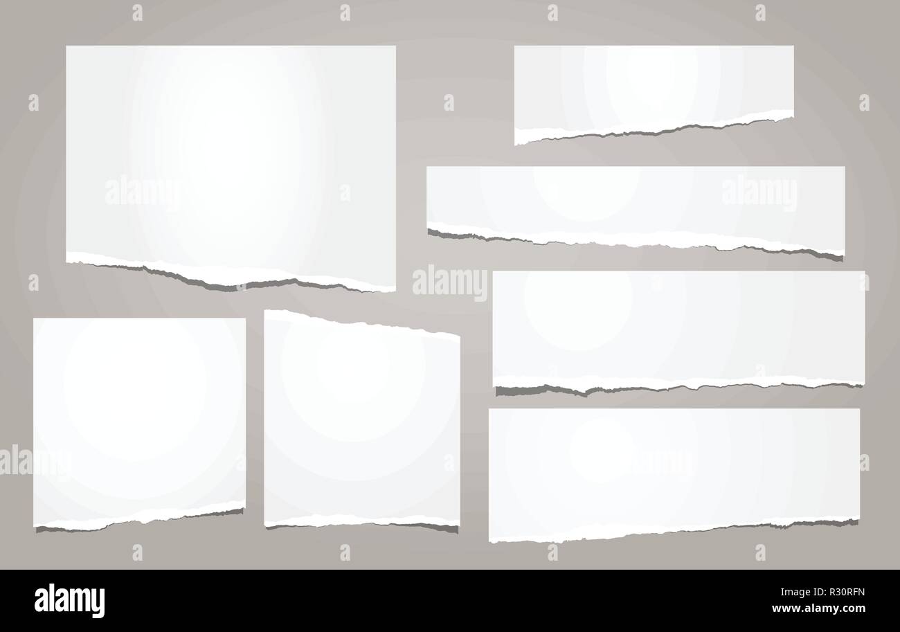 White ripped notebook paper, torn note paper strips for text or message ...