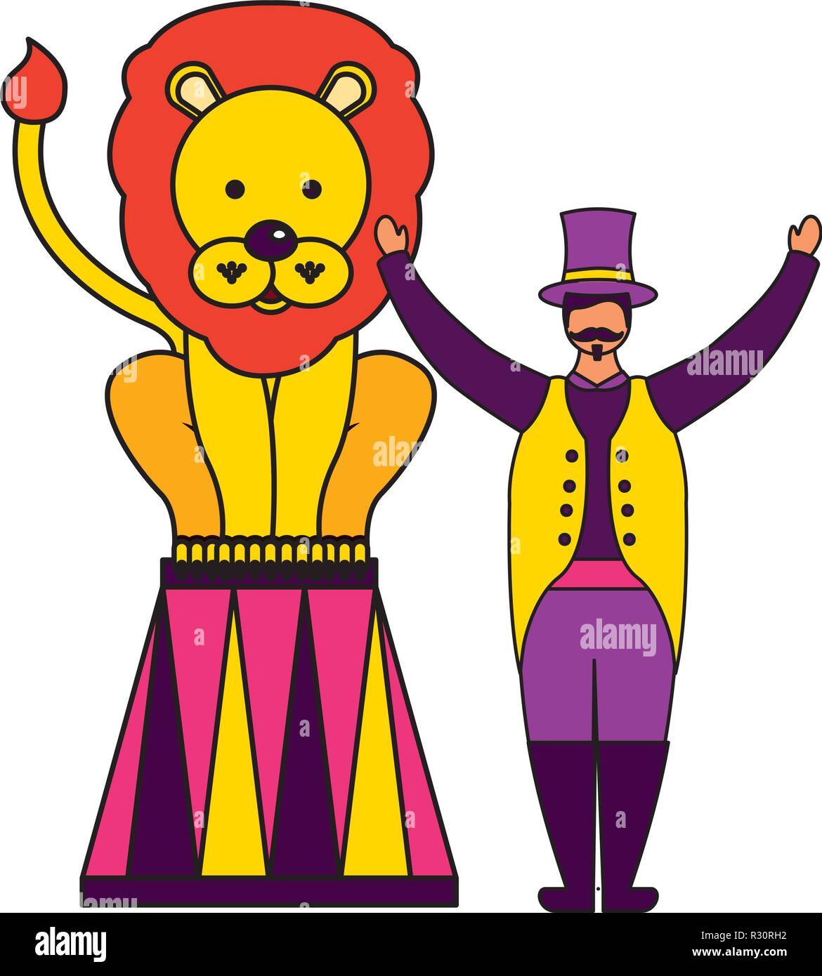 tamer and lion on stand circus fun fair vector illustration Stock ...