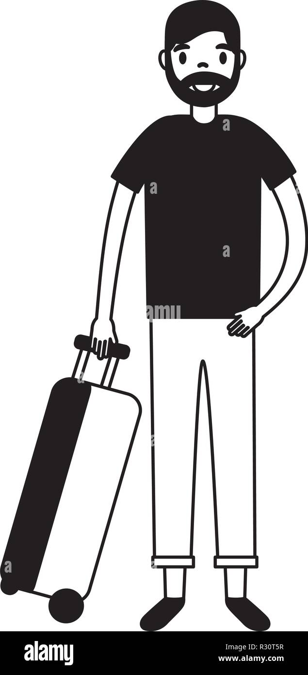 tourist man with travel suitcase vacations vector illustration Stock ...