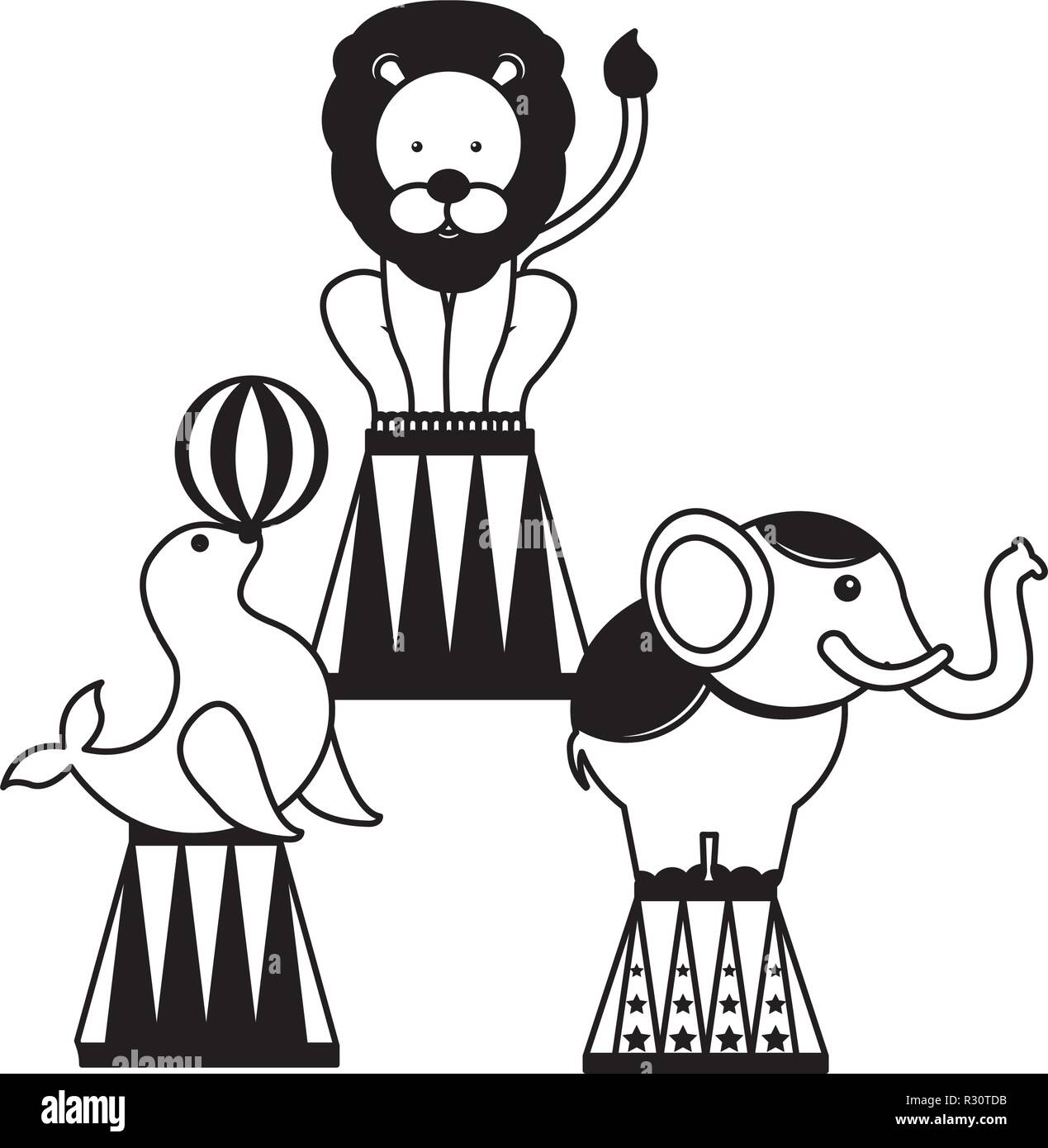 seal elephant and lion show circus fun fair vector illustration Stock ...