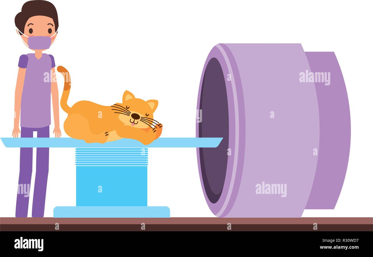 doctor and cat on scanning machine veterinary clinic vector ...