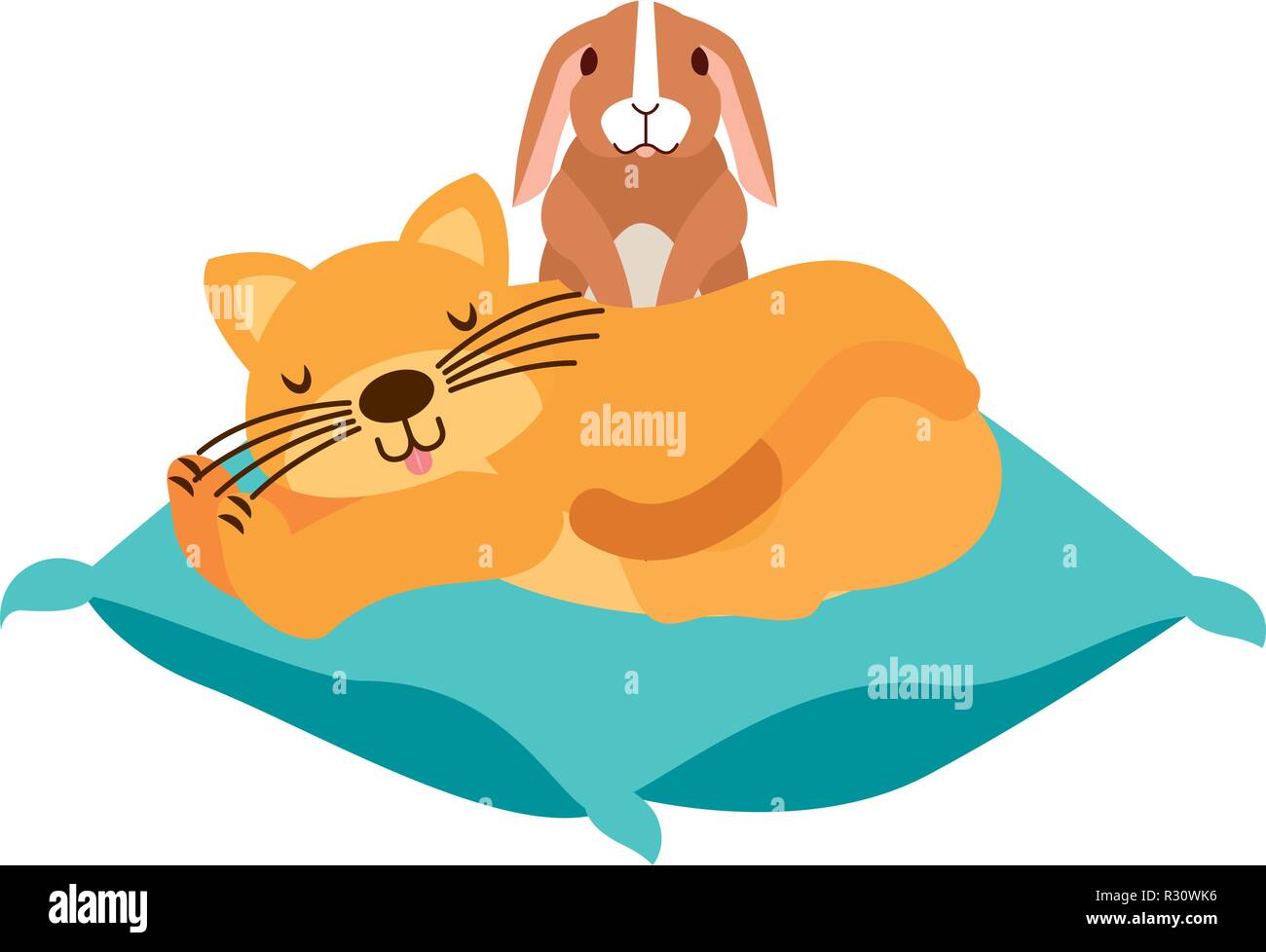 cat and rabbit pet on cushion vector illustration Stock Vector Image ...