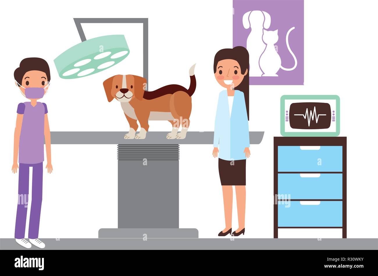 doctors with dog examination veterinary clinic petcare vector ...