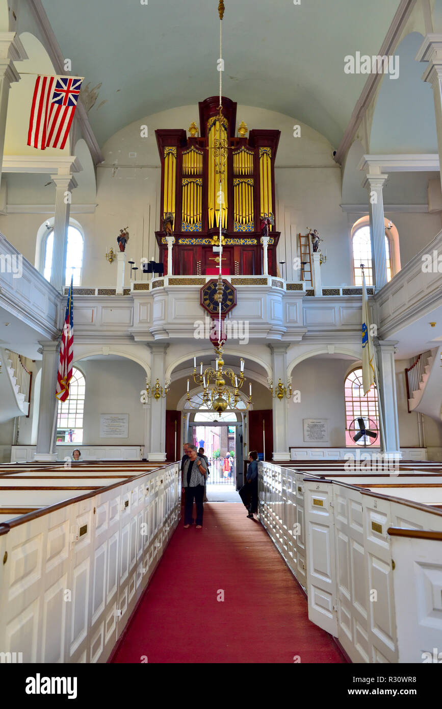 Inside Boston, Massachusetts, Old North Church (famous for signal to Paul Revere) with its ...