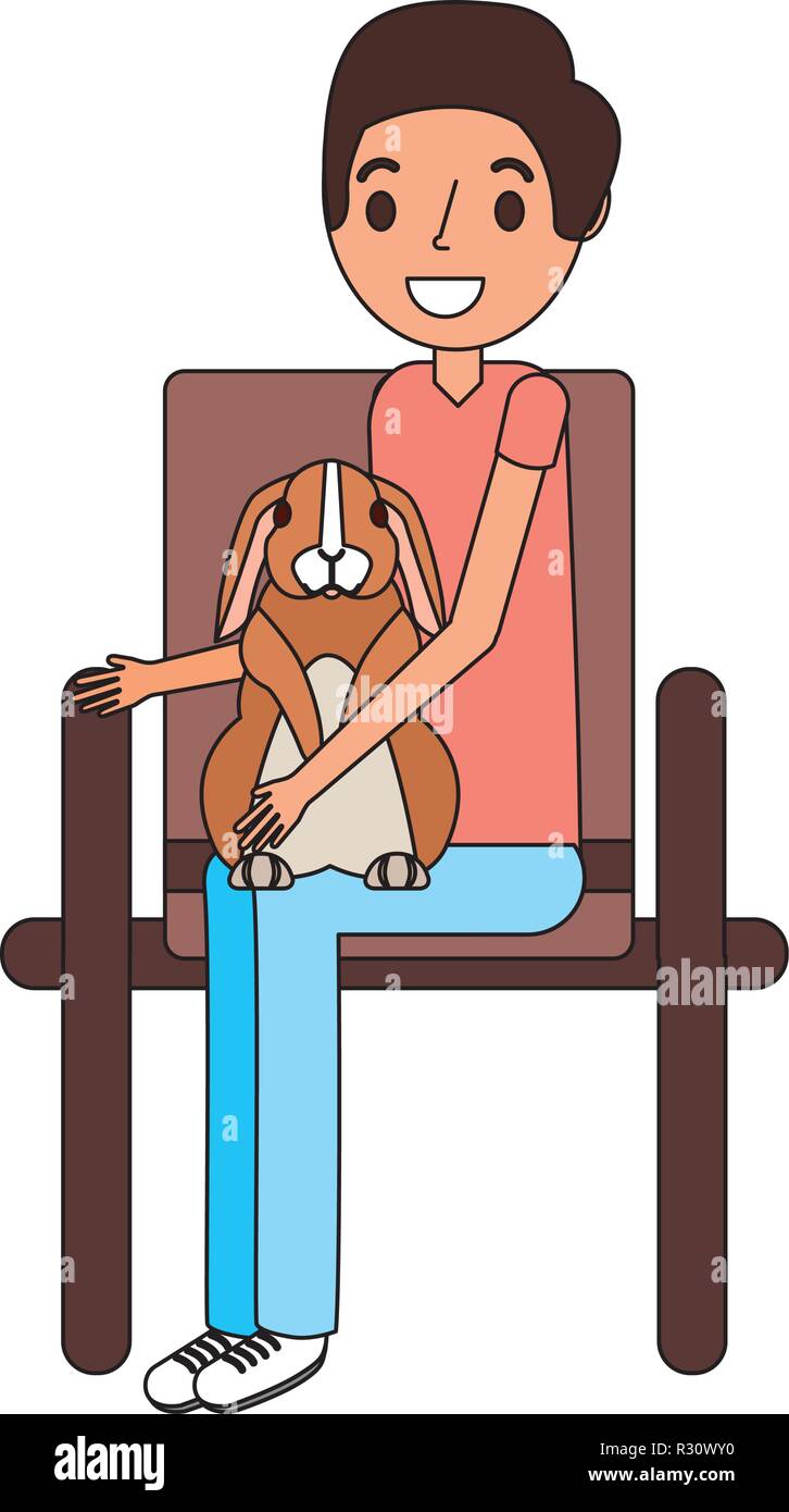 man with rabbit sitting on chair vector illustration Stock Vector Image ...