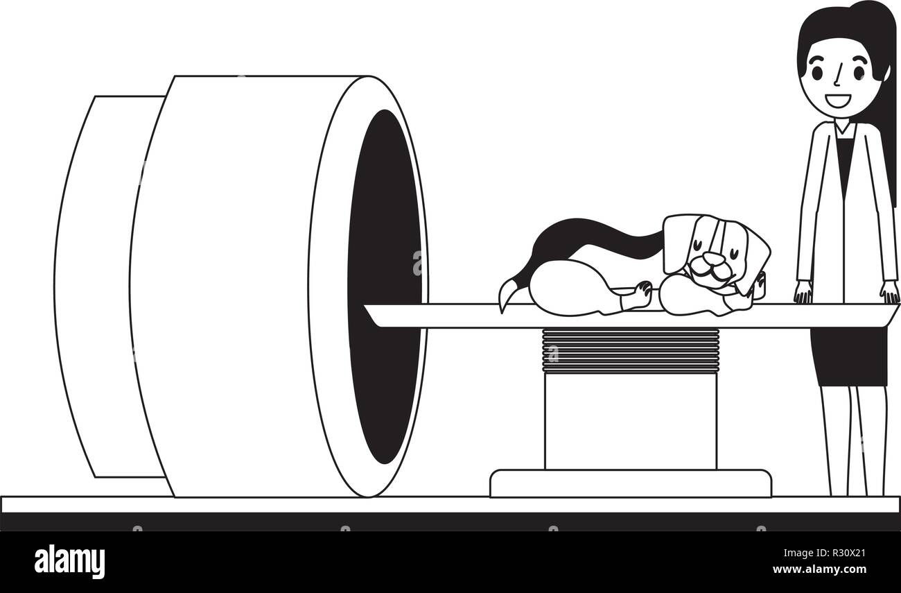 female doctor and dog scanning machine veterinary clinic vector ...